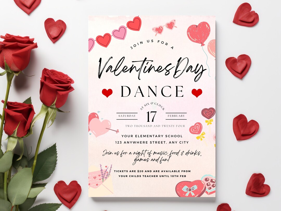 Valentines Day Flyer for Dance, School Sweetheart Dance, Daddy Daughter ...