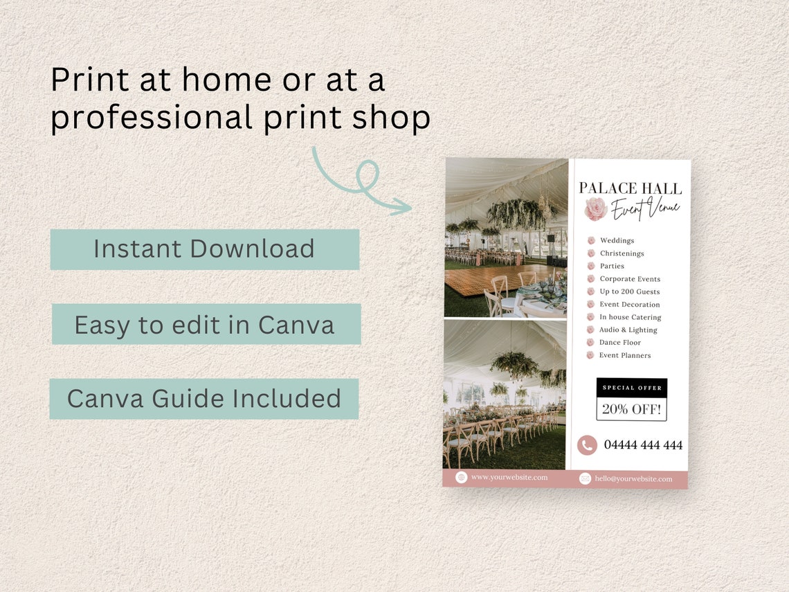 Event Space Rental Flyer, Event Venue Flyer, DIY Leaflet for Venue ...