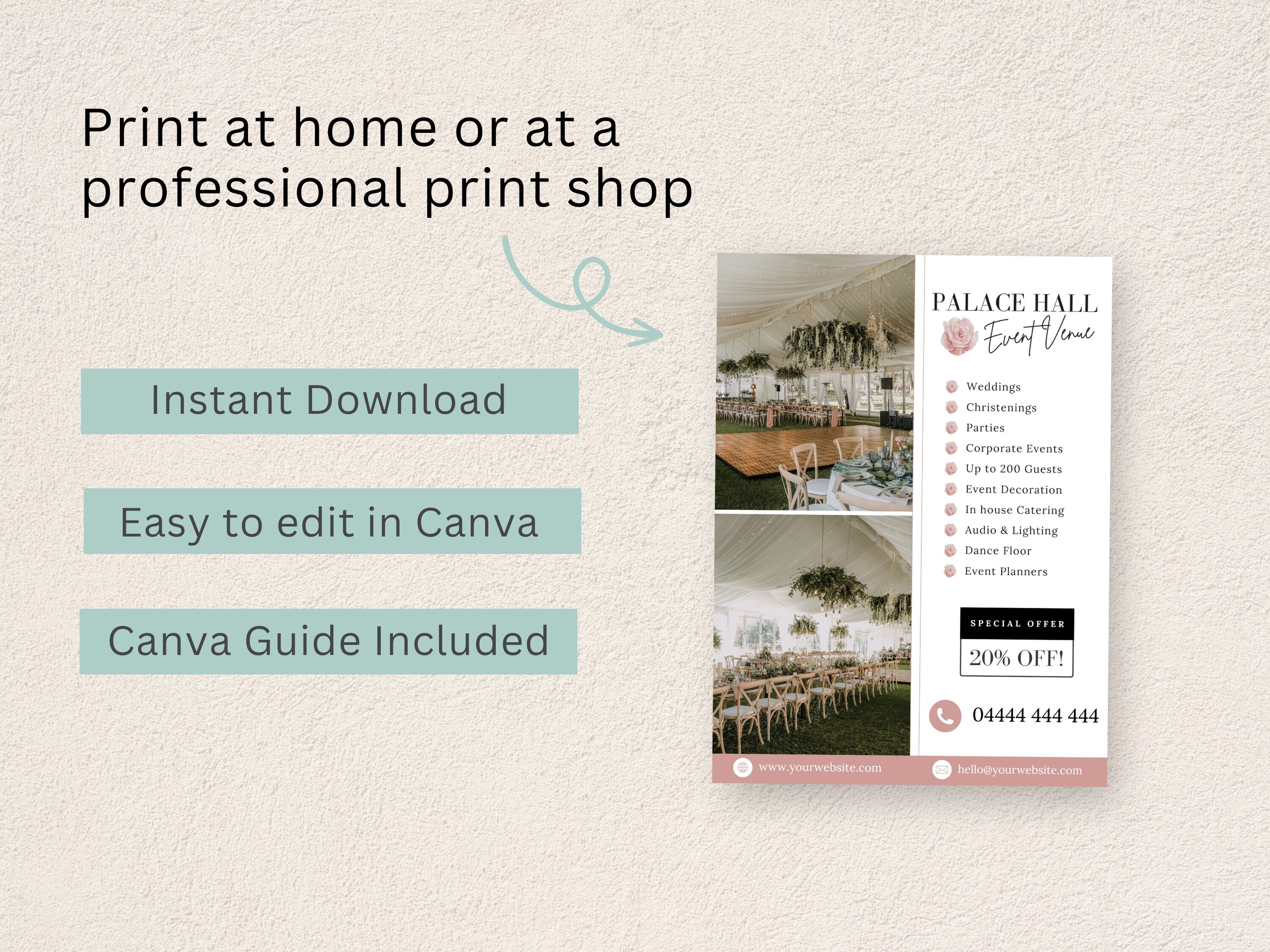 Event Space Rental Flyer, Event Venue Flyer, DIY Leaflet for Venue ...