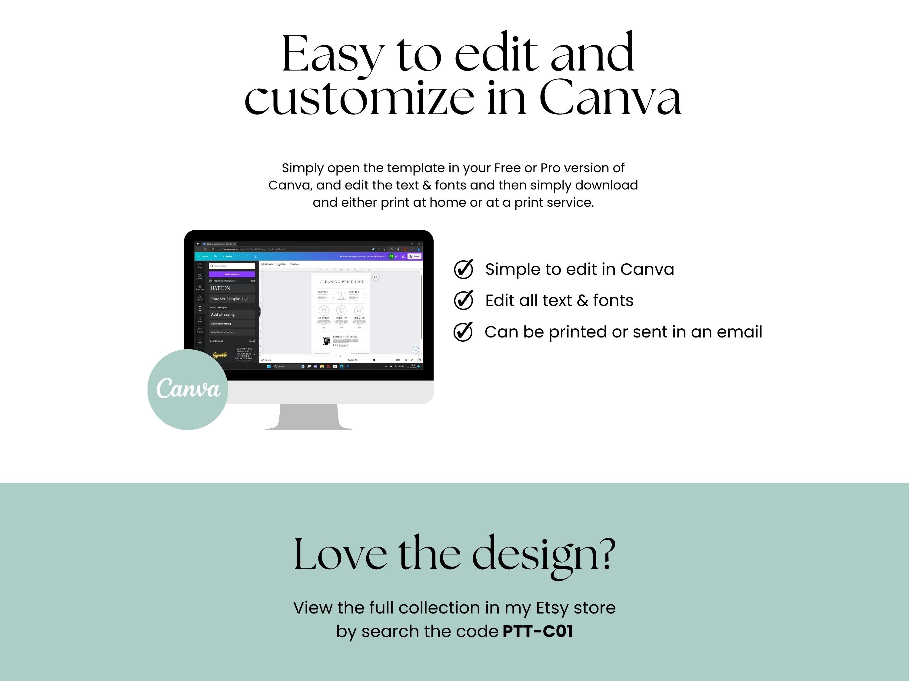 Price List Template for Cleaning Services, Editable Canva Template, DIY ...
