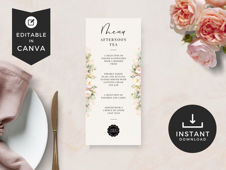 Afternoon Tea Menu Template, Canva Restaurant Menu, INSTANT DOWNLOAD ...