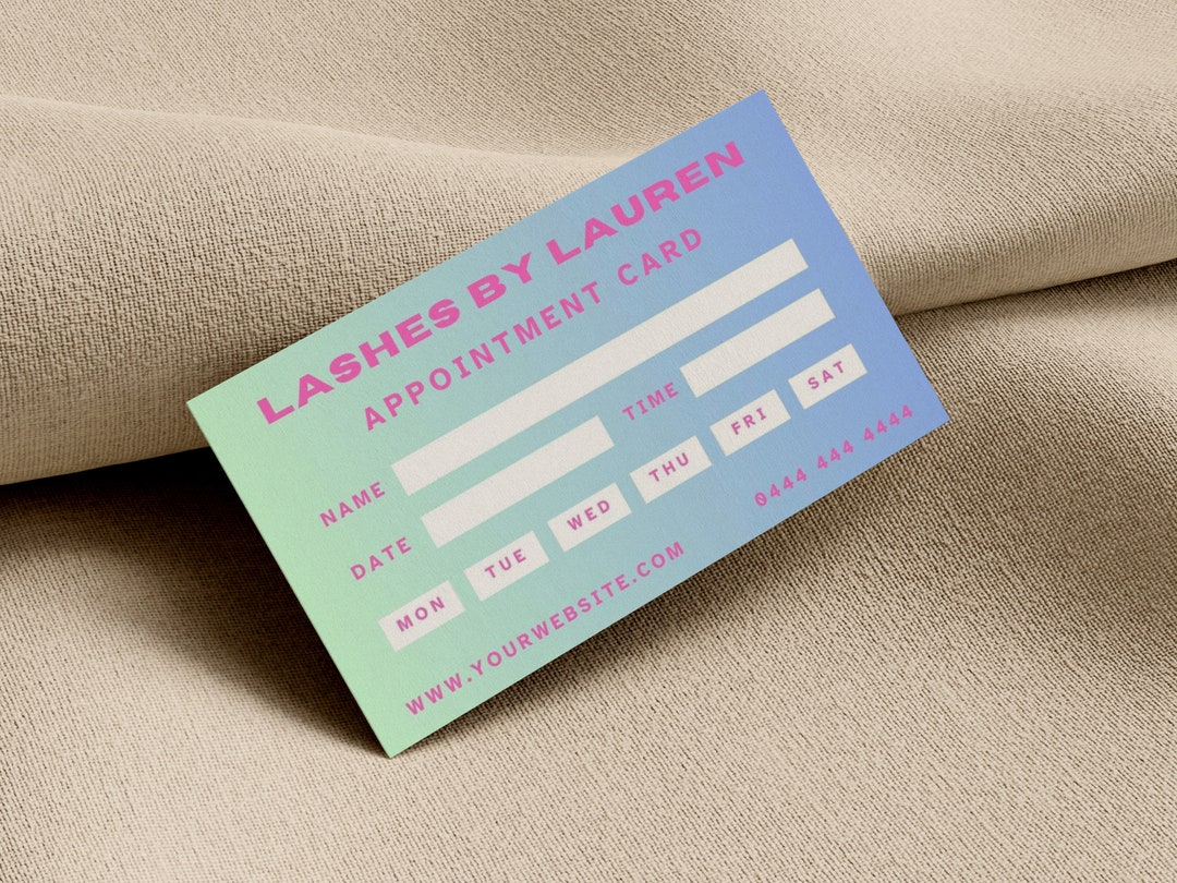 Printable Appointment Card for Lash Tech, DIY Appointment Reminder Card ...