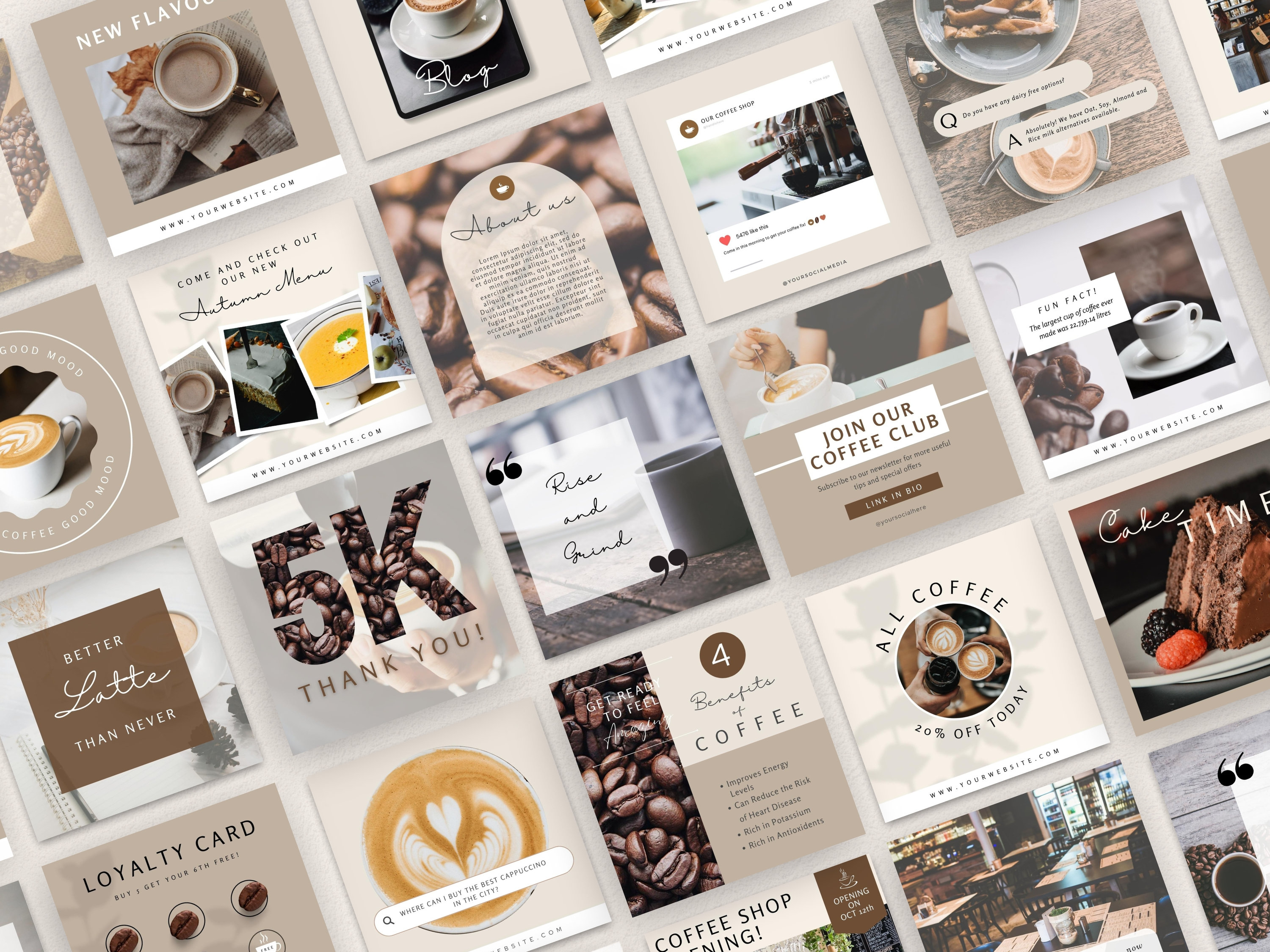 Coffee Instagram Template Posts, Social Media Posts for Coffee Shops ...