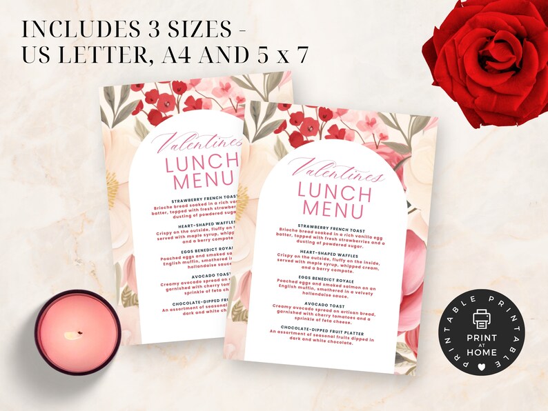 Editable Valentines Day Menu, Printable Set Menu, INSTANT DOWNLOAD ...