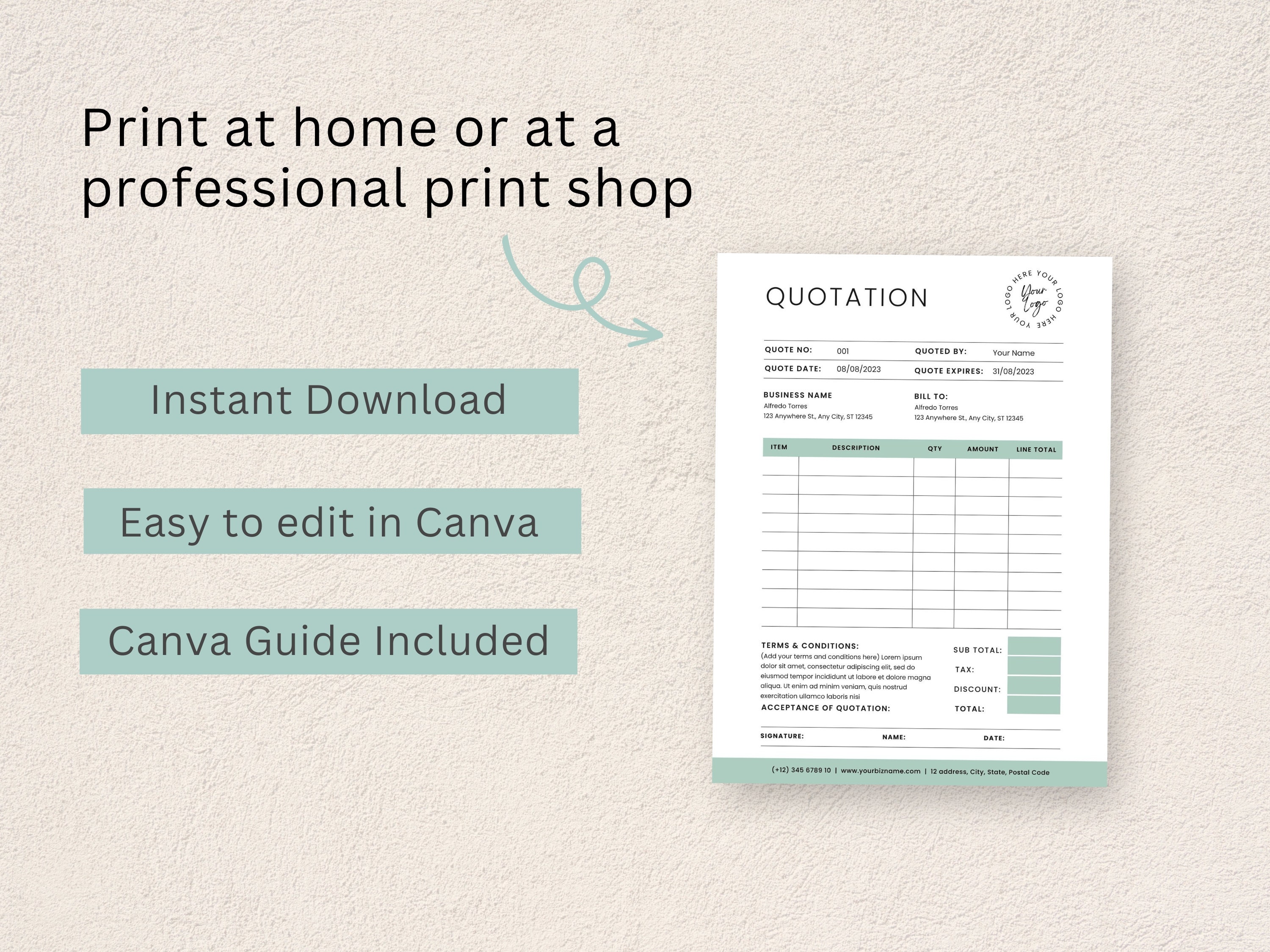 Business Quotation Template, Quotation Invoice Template, Estimate ...