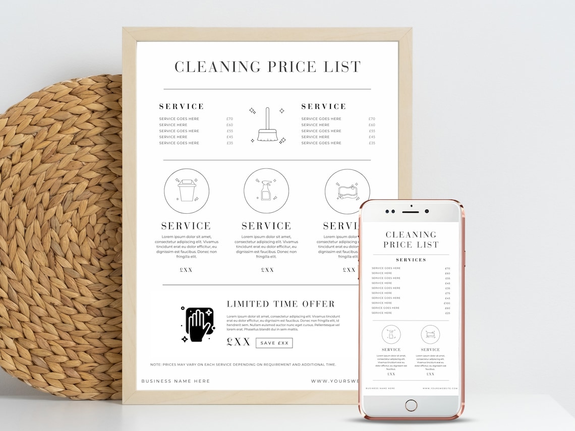 Cleaning Price List Bundle, Printable and Digital, Editable Canva ...