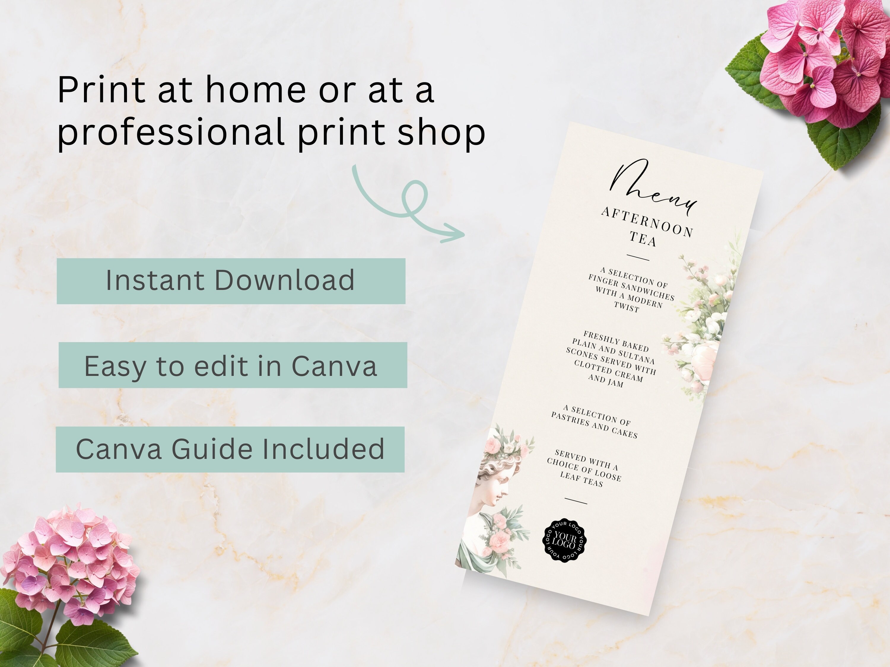 Afternoon Tea Menu Template, Canva Restaurant Menu, INSTANT DOWNLOAD ...
