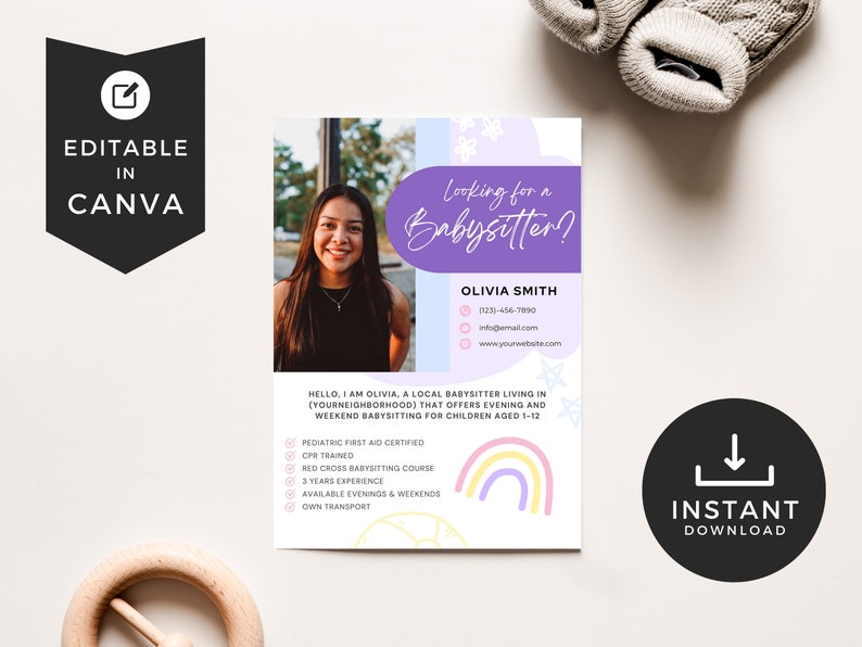Babysitting Flyer Template, Poster for Babysitter, INSTANT DOWNLOAD ...