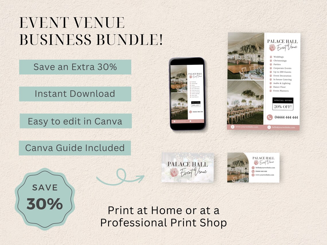 Event Venue Marketing Bundle, INSTANT DOWNLOAD, Diy Business Card ...