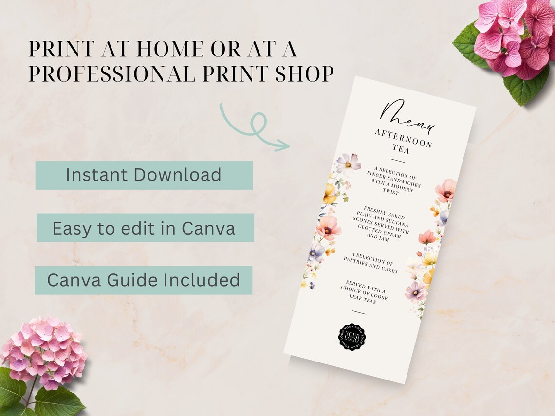 Afternoon Tea Menu Template, Canva Restaurant Menu, INSTANT DOWNLOAD ...