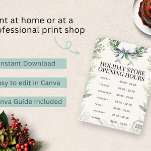 Holiday Store Opening Hours, Christmas Business Sign Template, INSTANT ...