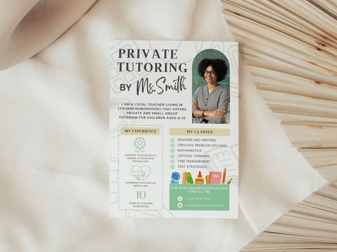 Tutoring Flyer Template, Editable Leaflet for Tutor, INSTANT DOWNLOAD ...
