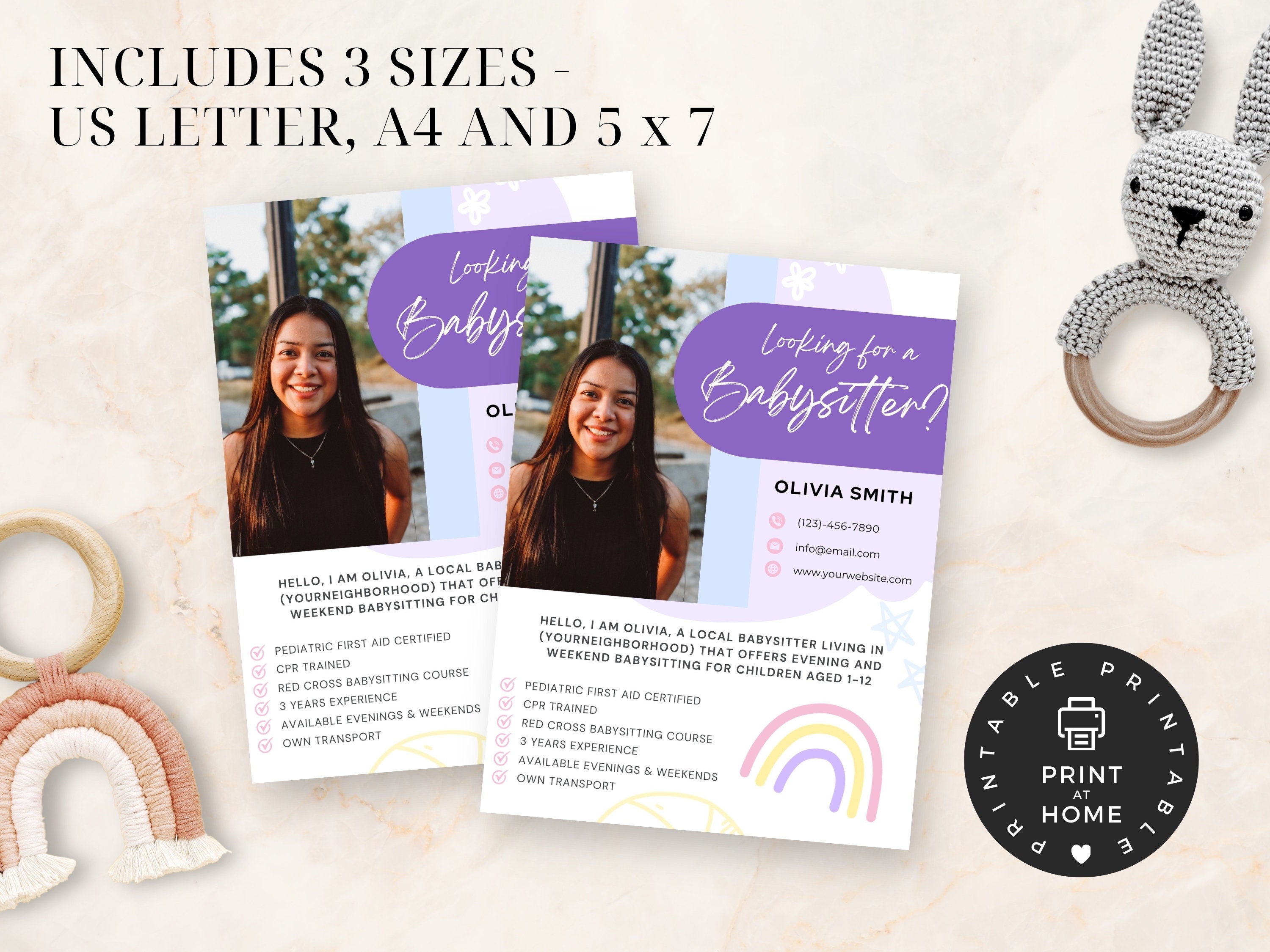 Babysitting Flyer Template, Poster for Babysitter, INSTANT DOWNLOAD ...