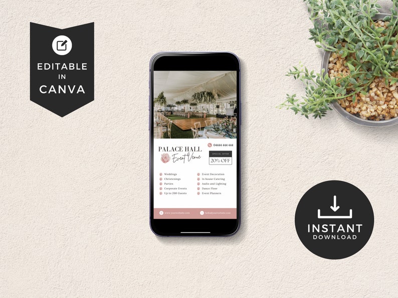 Event Venue Digital Flyer, INSTANT DOWNLOAD, Leaflet for Wedding Venue ...