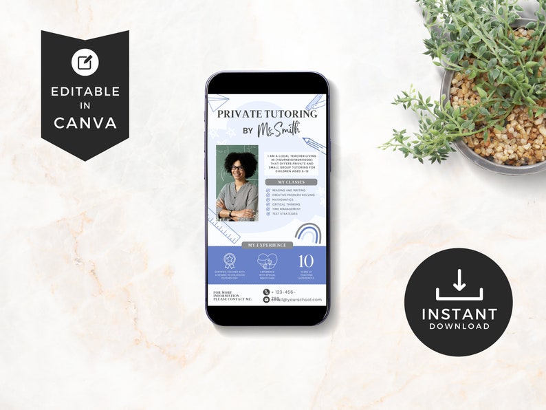 Tutoring Digital Flyer Template, Editable Canva Template for Tutor ...