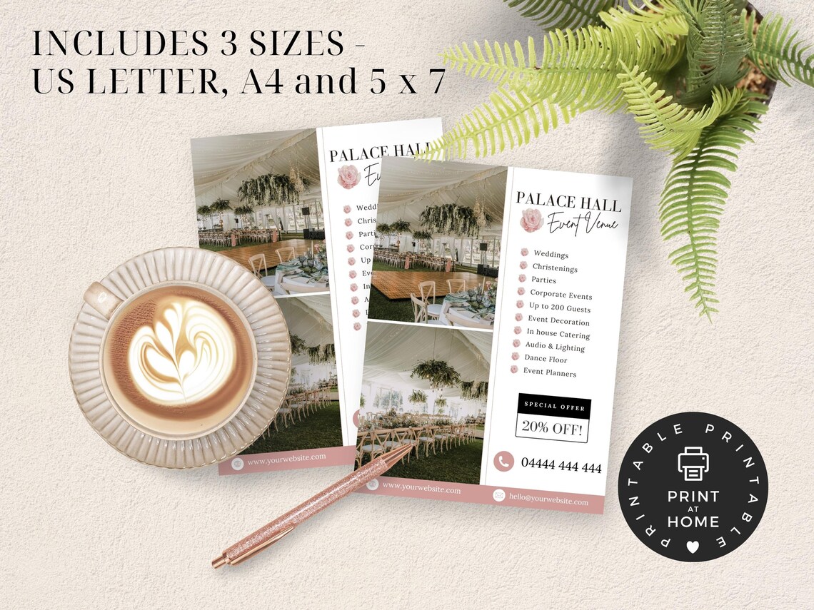 Event Space Rental Flyer, Event Venue Flyer, DIY Leaflet for Venue ...