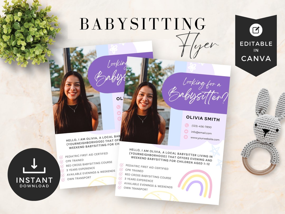Babysitting Flyer Template, Poster for Babysitter, INSTANT DOWNLOAD ...