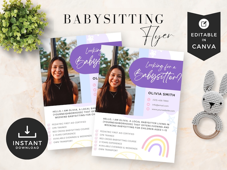 Babysitting Flyer Template, Poster for Babysitter, INSTANT DOWNLOAD ...