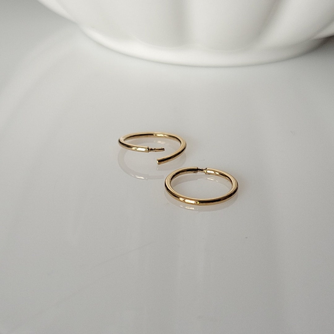 Solid 10k Gold Sleeper Earrings 10mm Hoops, Minimalist, Tube Gold ...