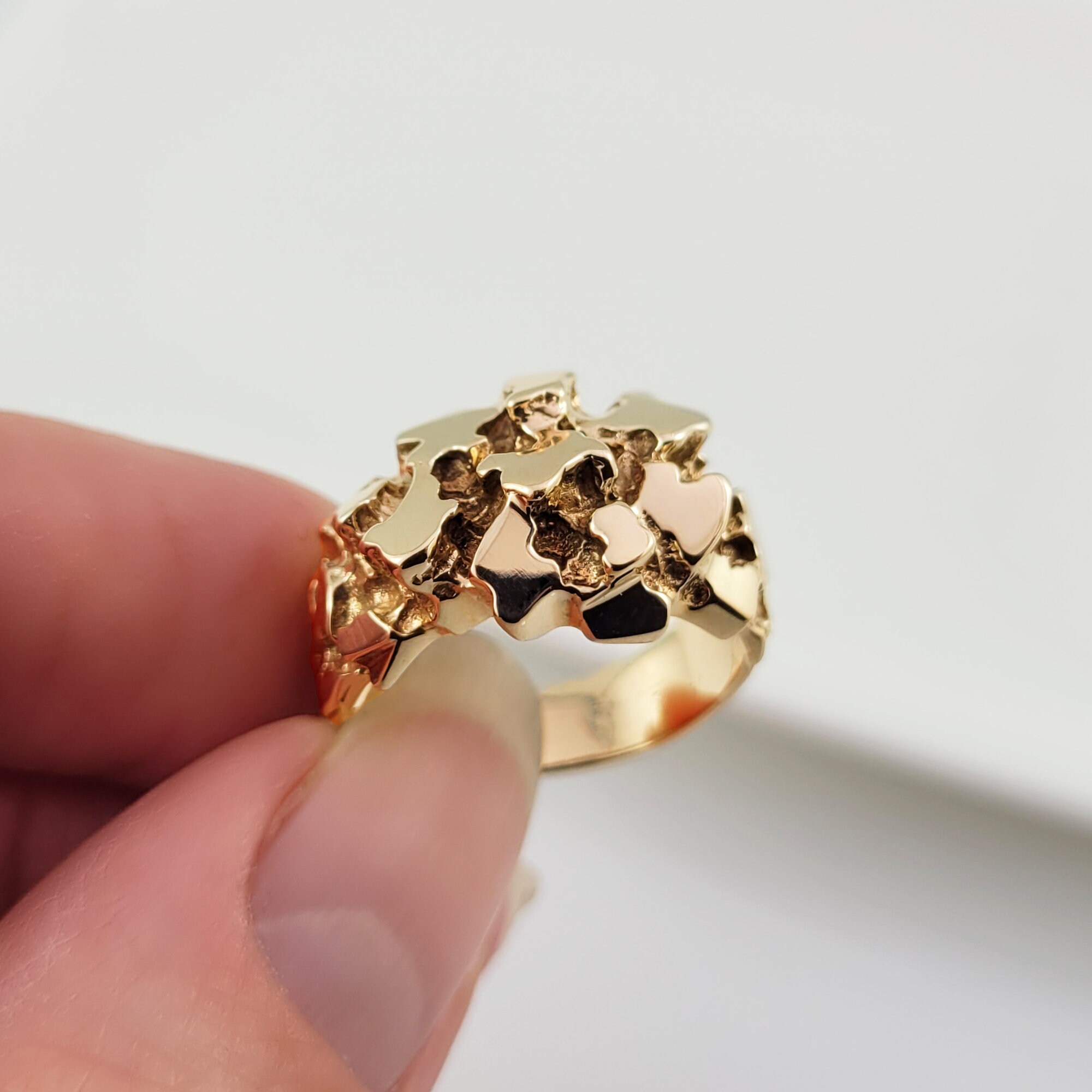 Nugget Ring 14k Gold Nugget Mens Ring Chunky Molten Gold Pinky Ring for ...