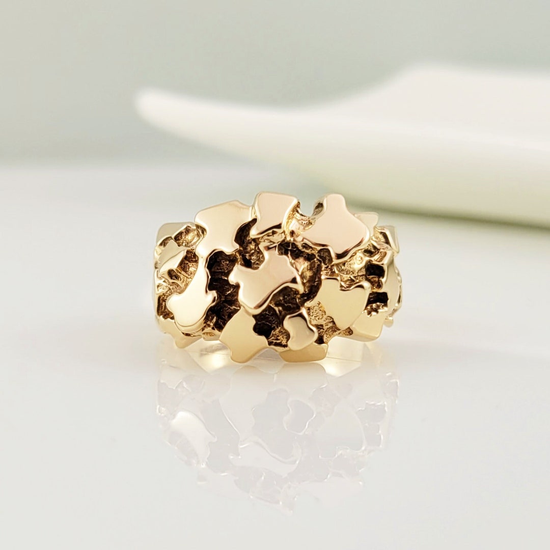 Nugget Ring 14k Gold Nugget Mens Ring Chunky Molten Gold Pinky Ring for ...