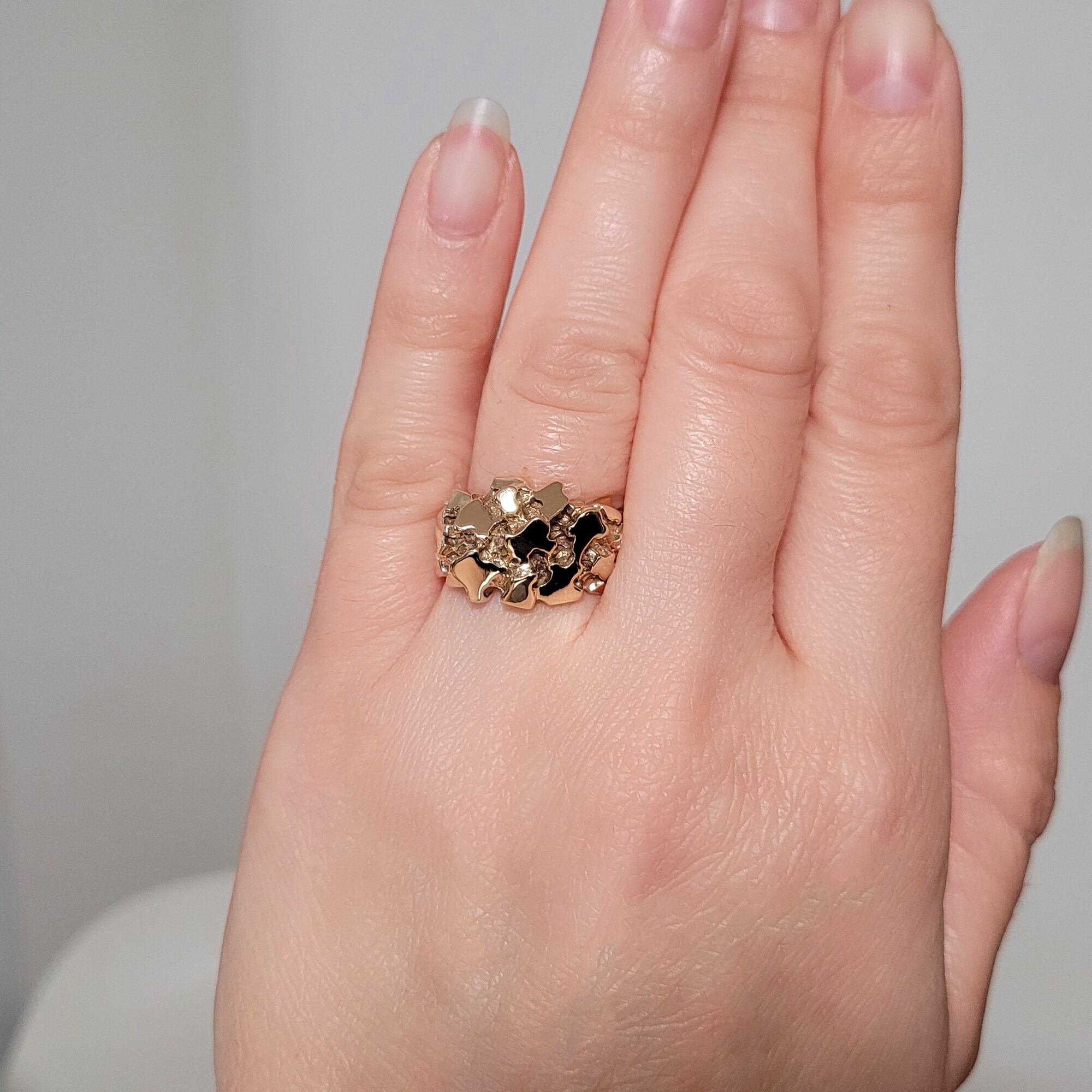 Nugget Ring 14k Gold Nugget Mens Ring Chunky Molten Gold Pinky Ring for ...