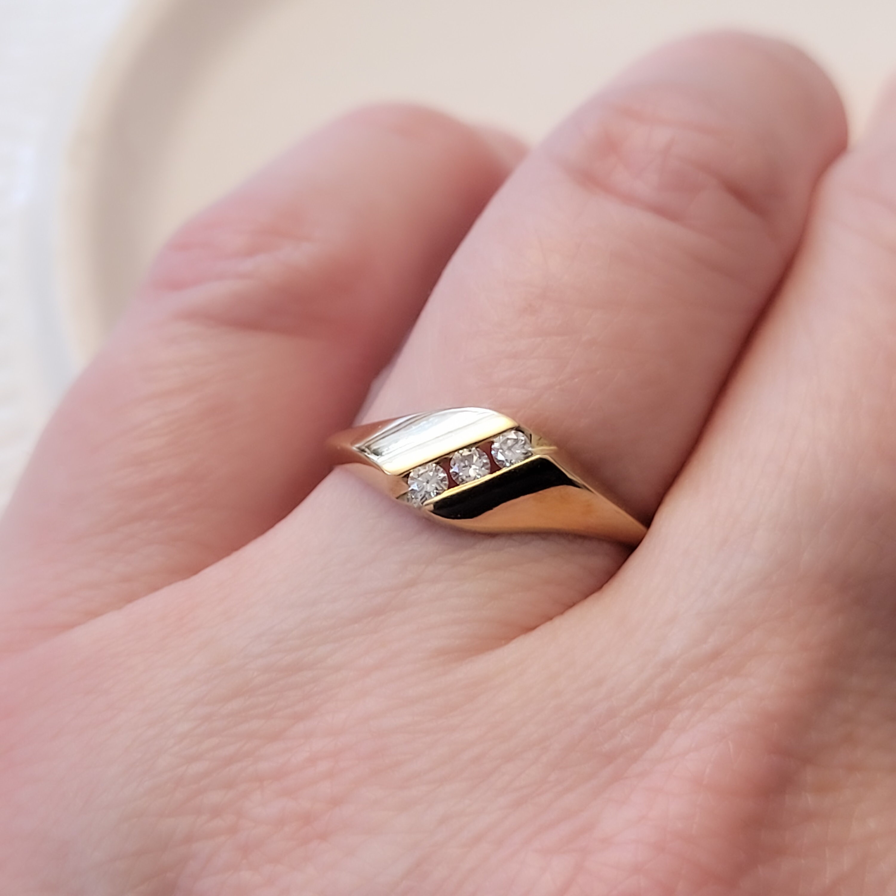 10k Yellow Gold Diamond Trinity Ring, Promise Ring - Etsy