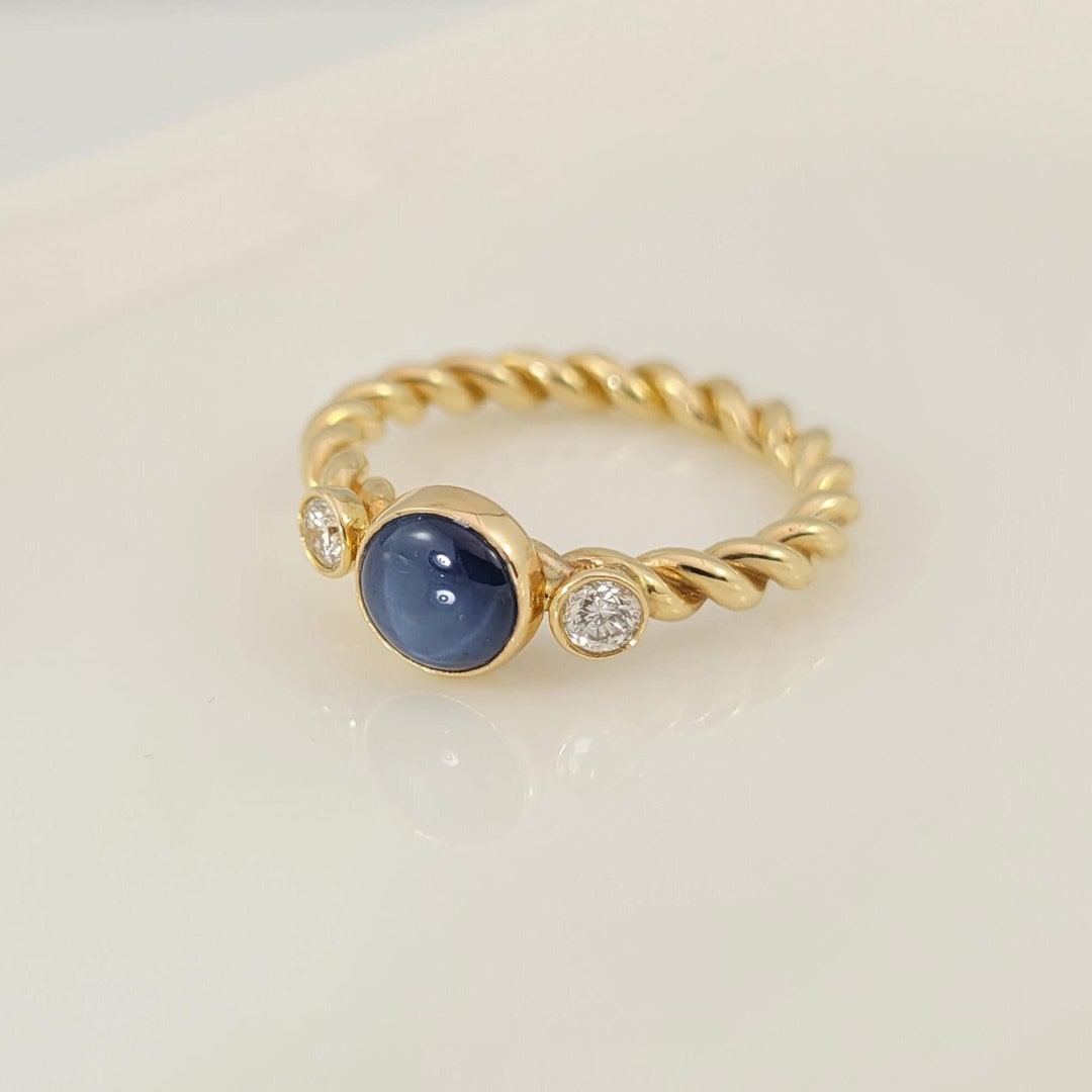 Sapphire Diamond Rope Ring, 14k Gold Three Stone September Birthstone ...