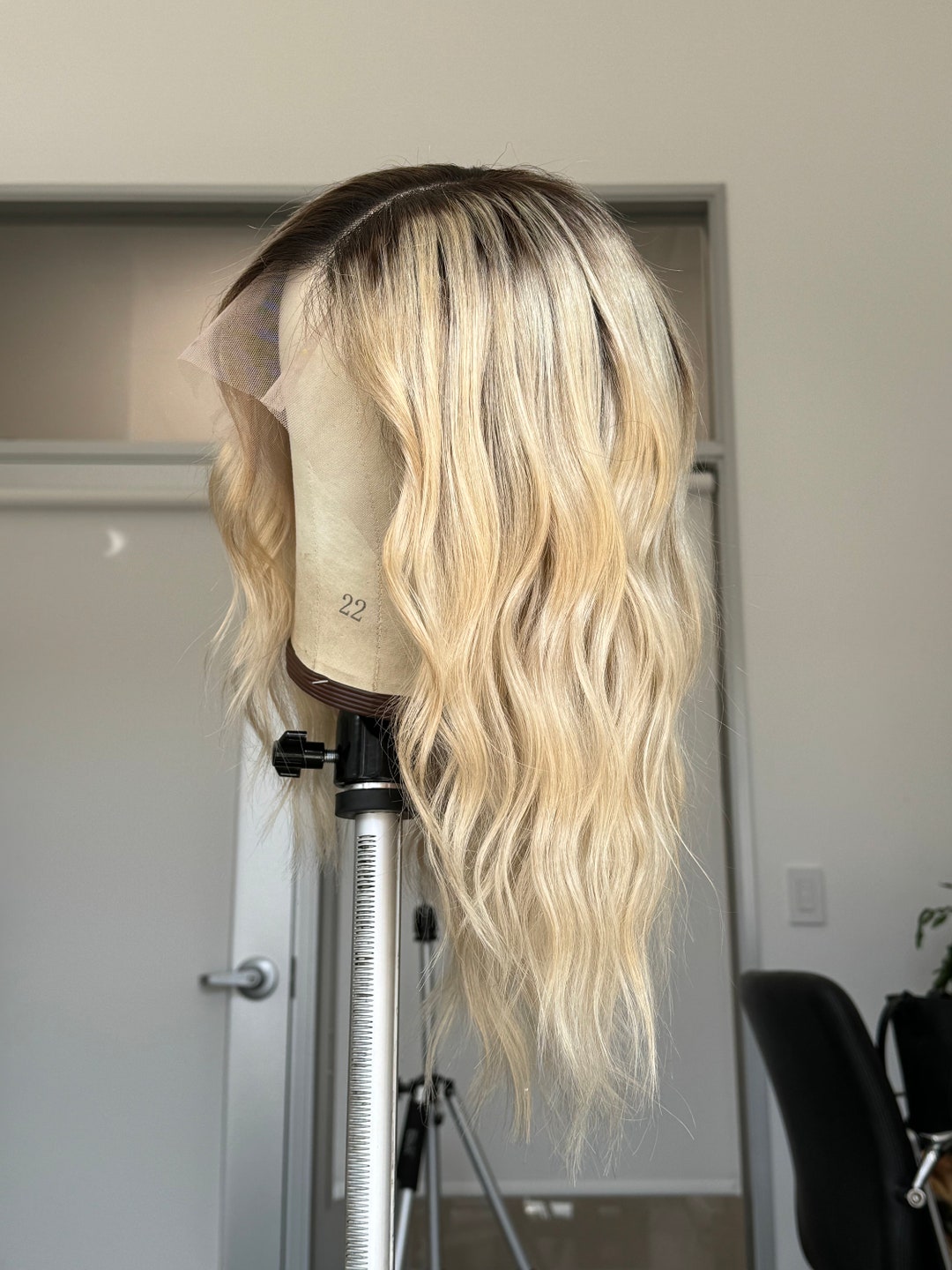 16 Inch Custom Colored Platinum Rooted Layered Long Bob Human Hair Wig ...