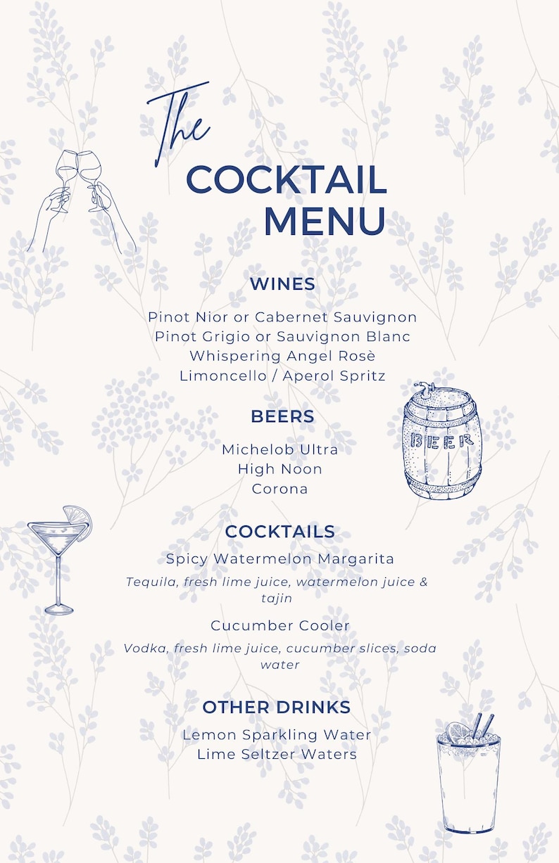 Cocktail Drink Menu - Digital Download - Etsy