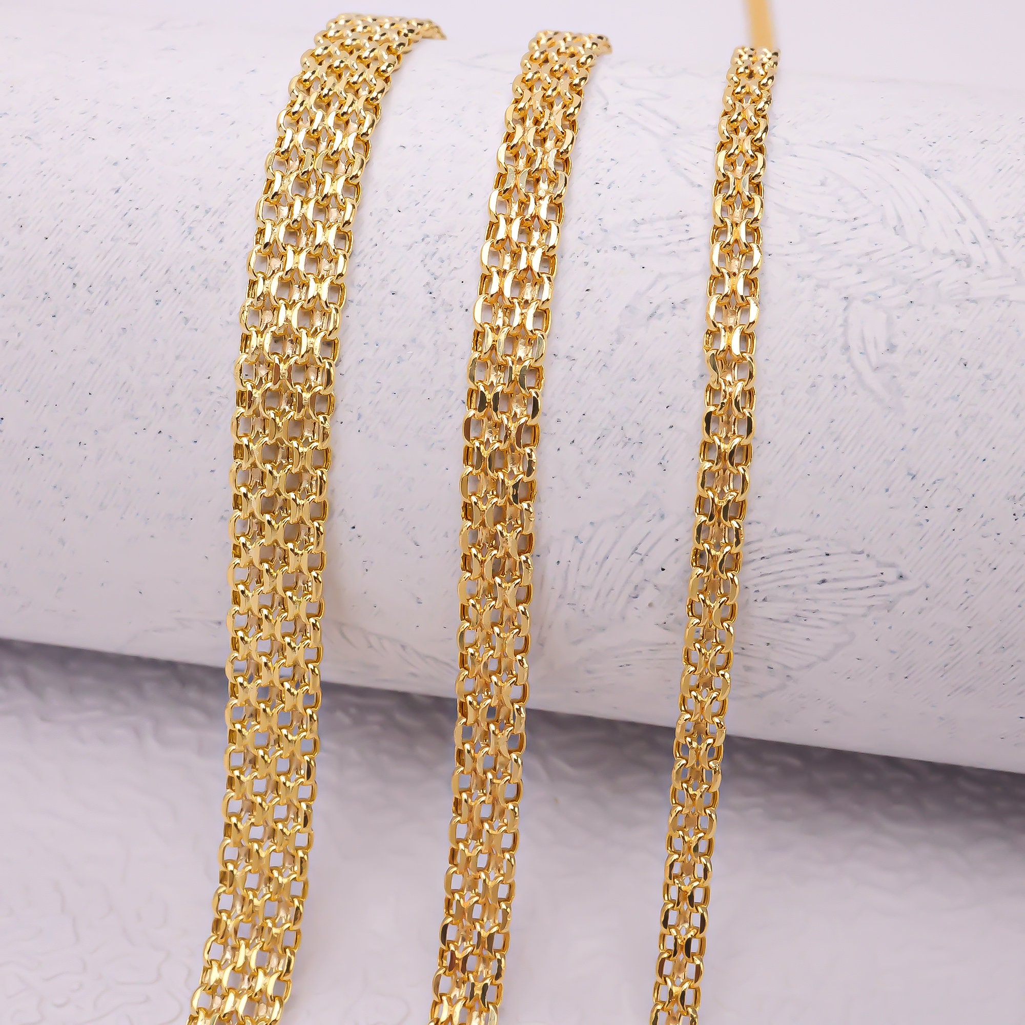 14K Real Gold Bismark Chain Necklace Women, Italian Mesh Link Chain ...