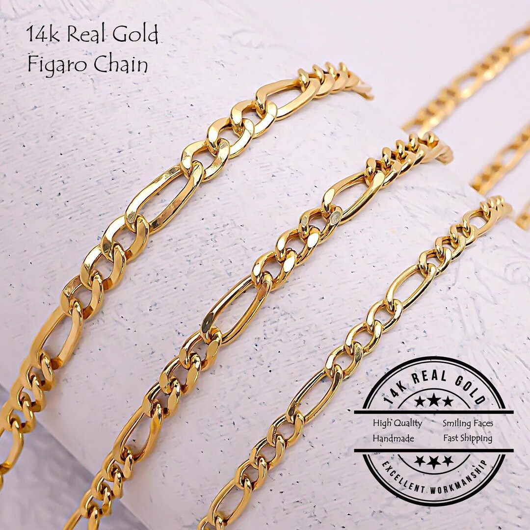 14K Real Gold Figaro Necklace Women, Figaro Link Charm Chain Men, Birthday Anniversary Christmas ...