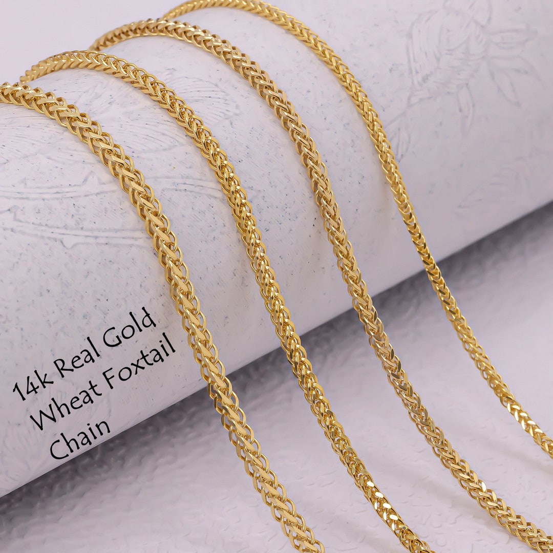 14K Gold Italian Foxtail Palm Chain Necklace Women Wheat - Etsy