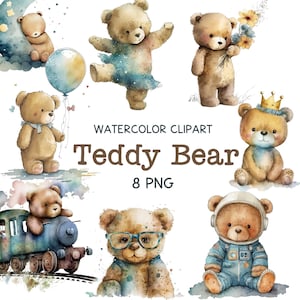 8 PNG Cute Watercolor Teddy Bear Clipart Illustrations Printable ...