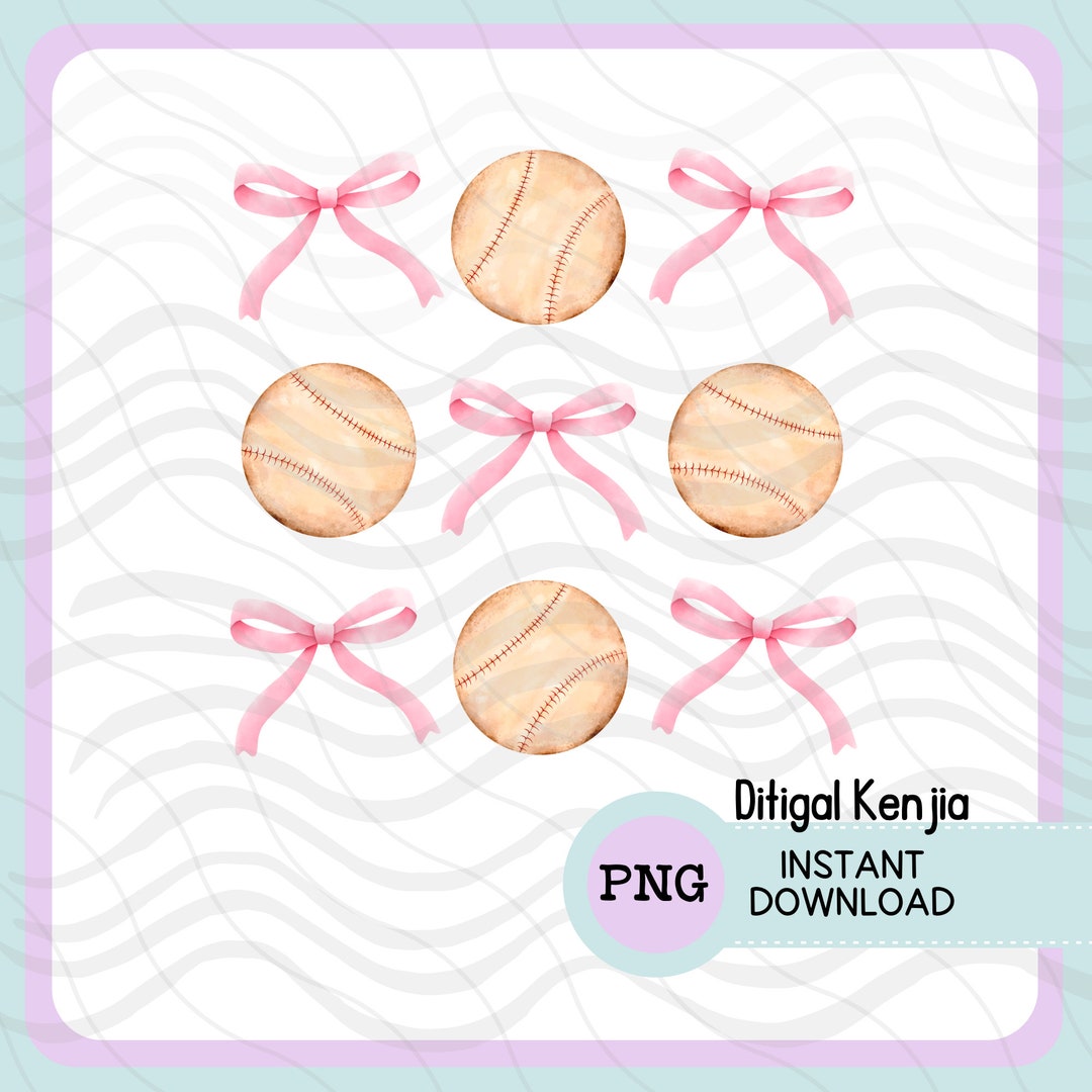 Baseball Coquette Bow PNG / Soft Girl Era Png / Watercolor Sport Ribbon ...