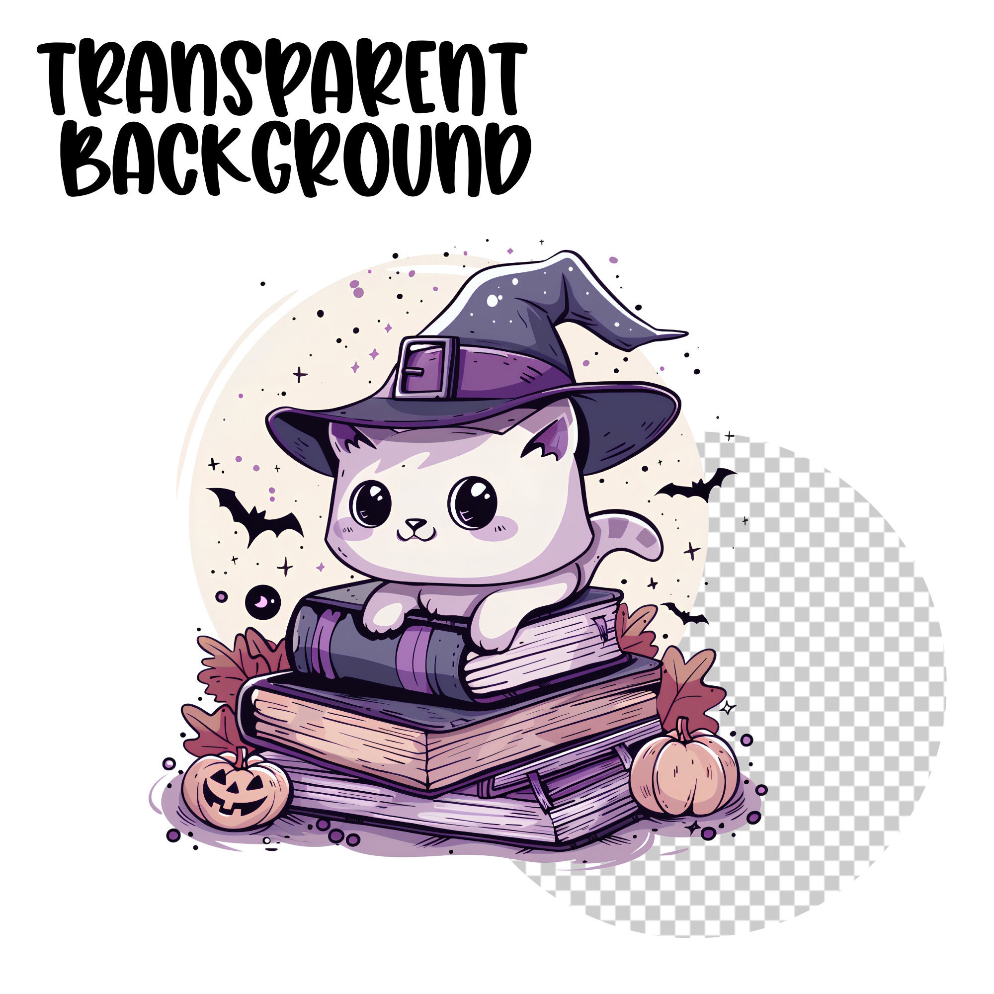 Cute Spooky Halloween Cat With Books PNG, Bookish Clipart for Print on ...