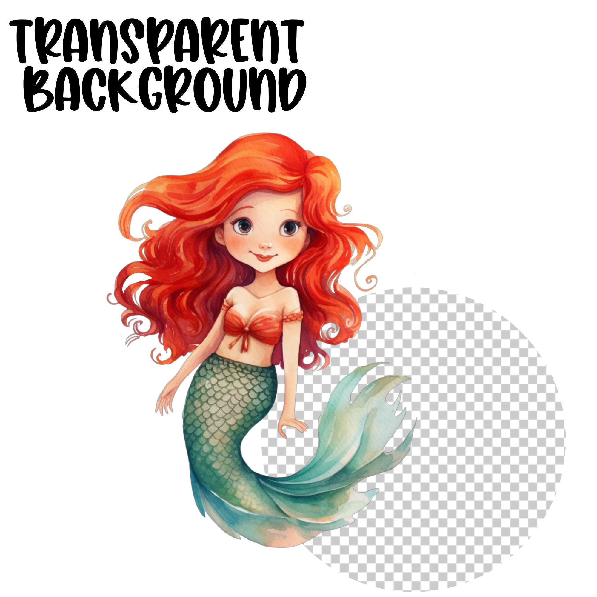 6 PNG Cute Watercolor Little Mermaid Clipart Illustrations Printable ...