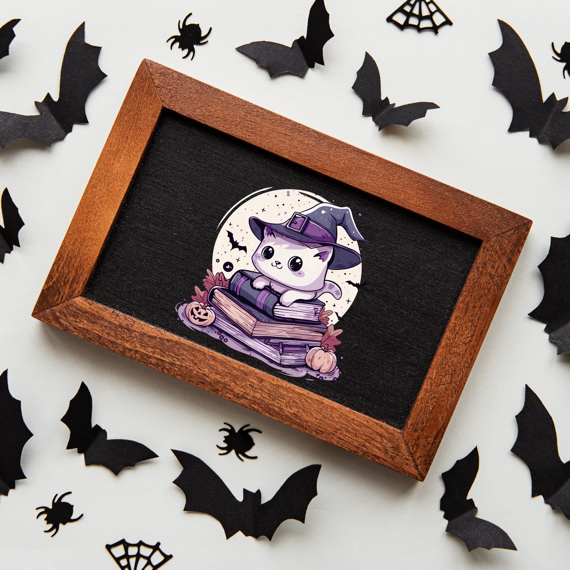 Cute Spooky Halloween Cat With Books PNG, Bookish Clipart for Print on ...