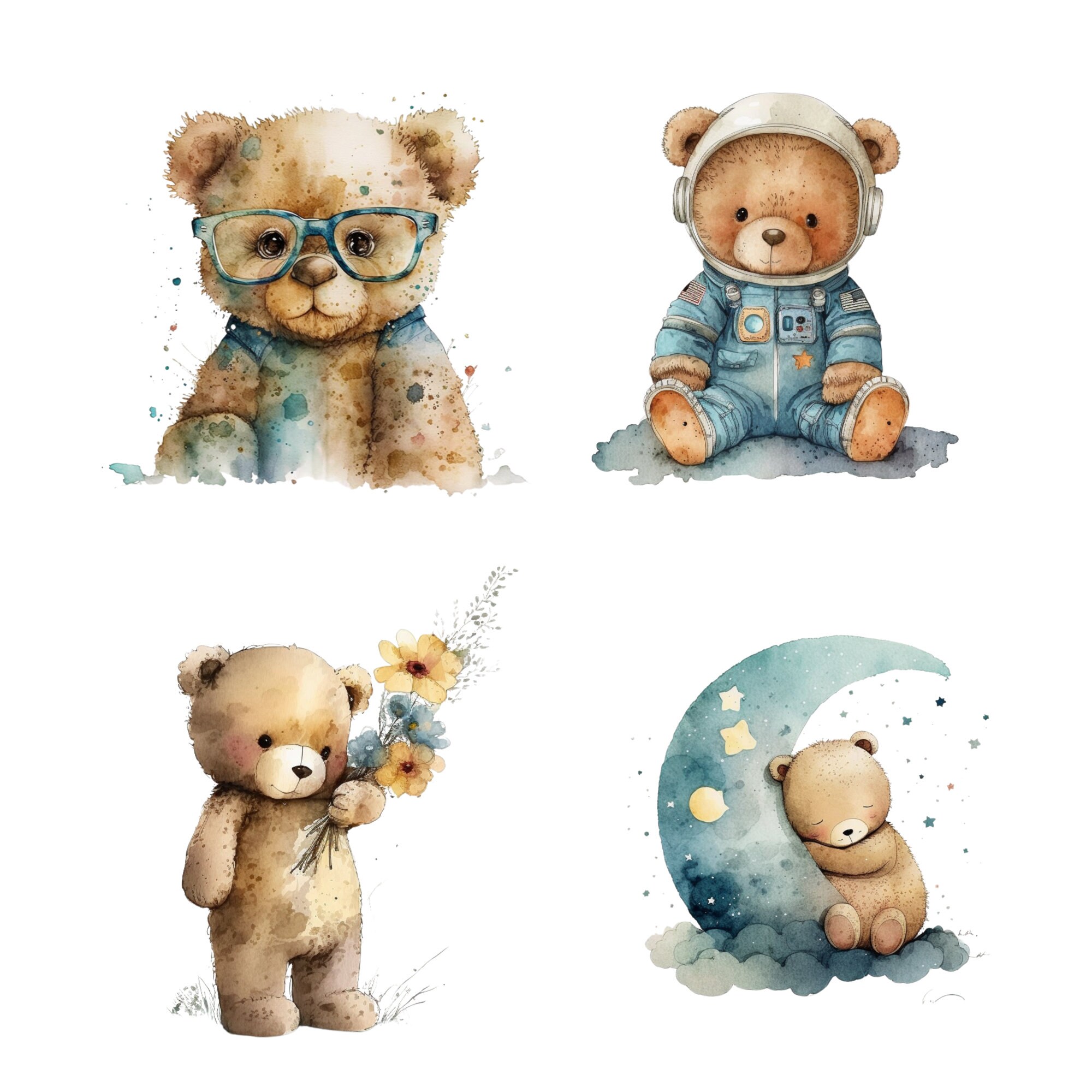 8 PNG Cute Watercolor Teddy Bear Clipart Illustrations - Etsy