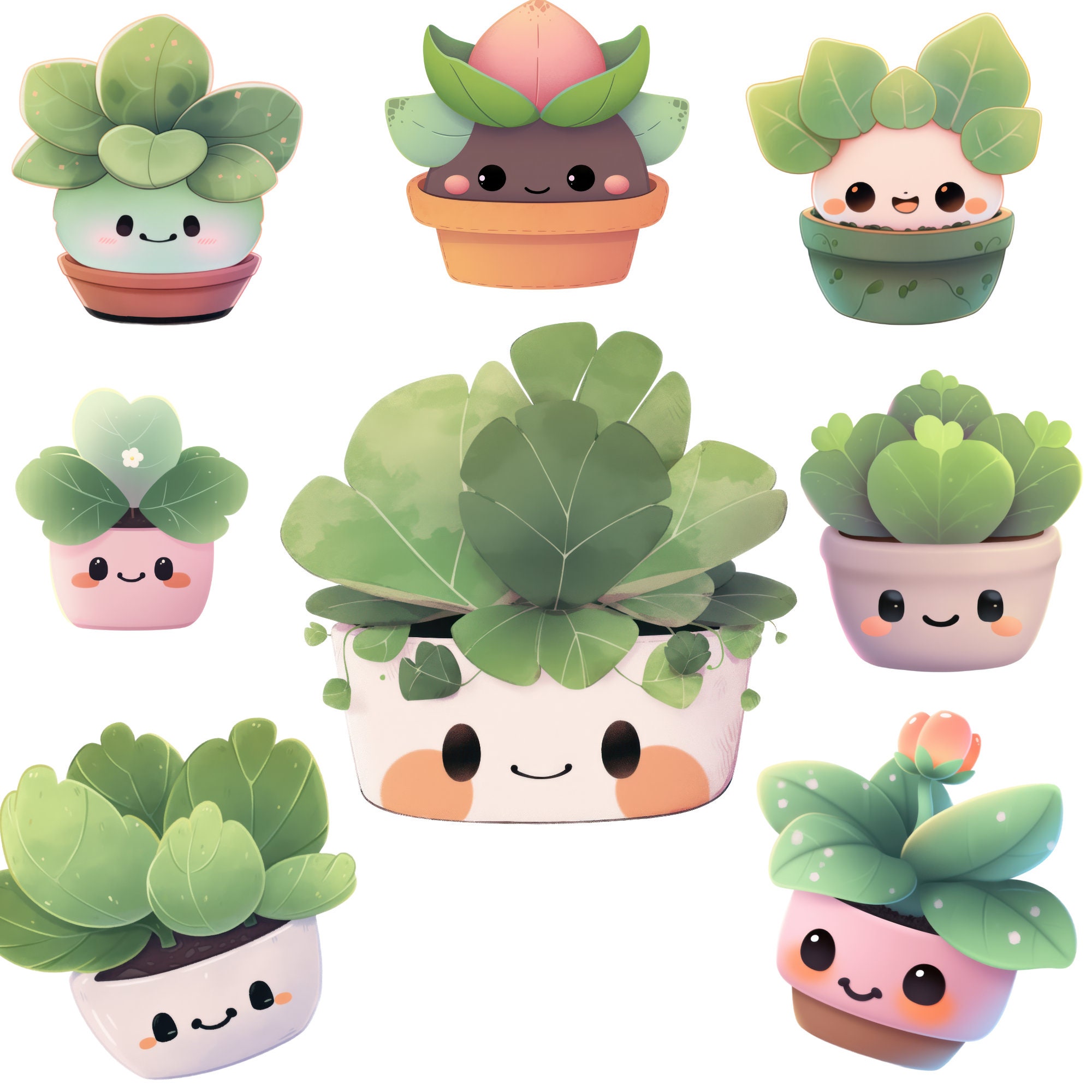 8 PNG Clipart Cute Succulent Kawaii Clipart 8 High Quality PNG, Instant ...