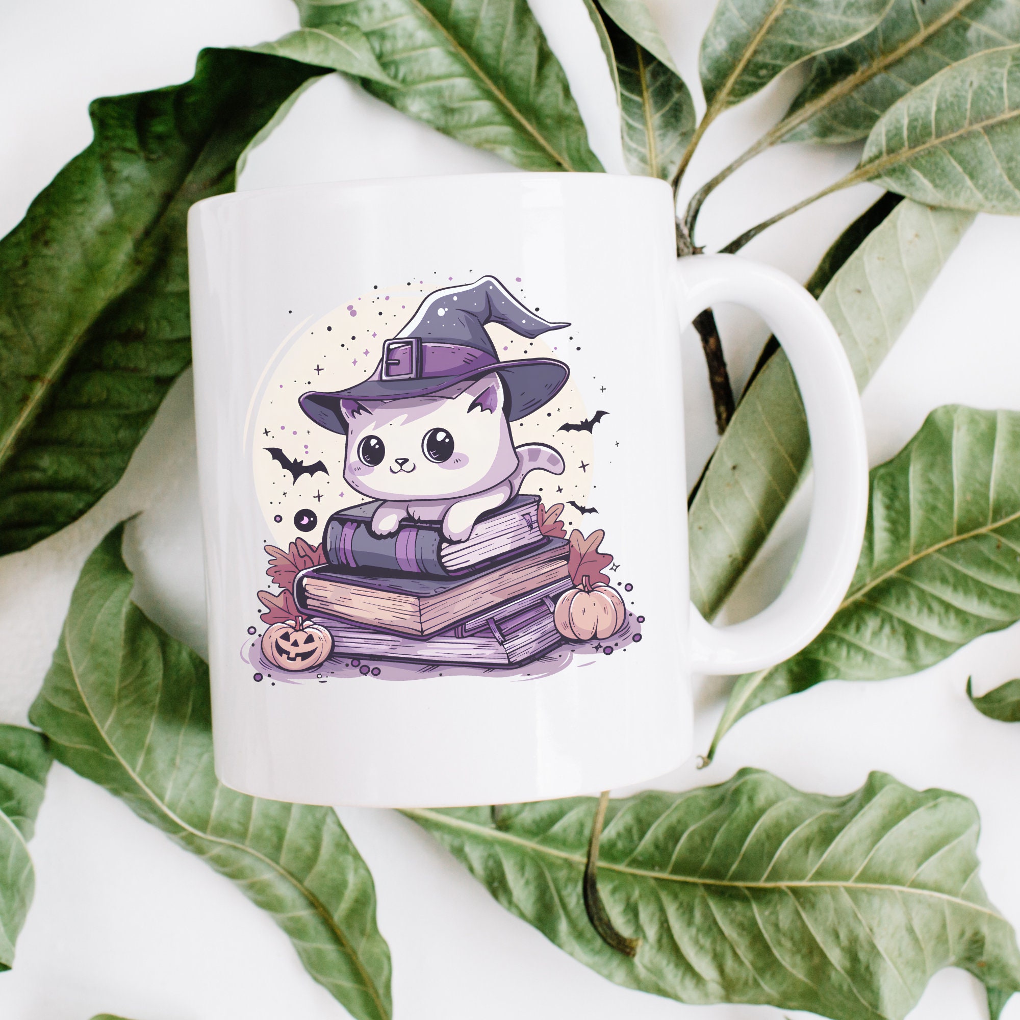 Cute Spooky Halloween Cat With Books PNG, Bookish Clipart for Print on ...