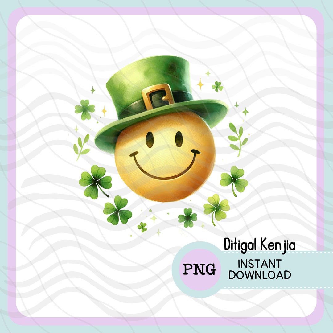 St. Patrick's Day PNG / Smiley Face PNG / Watercolor Vintage Happy Face ...