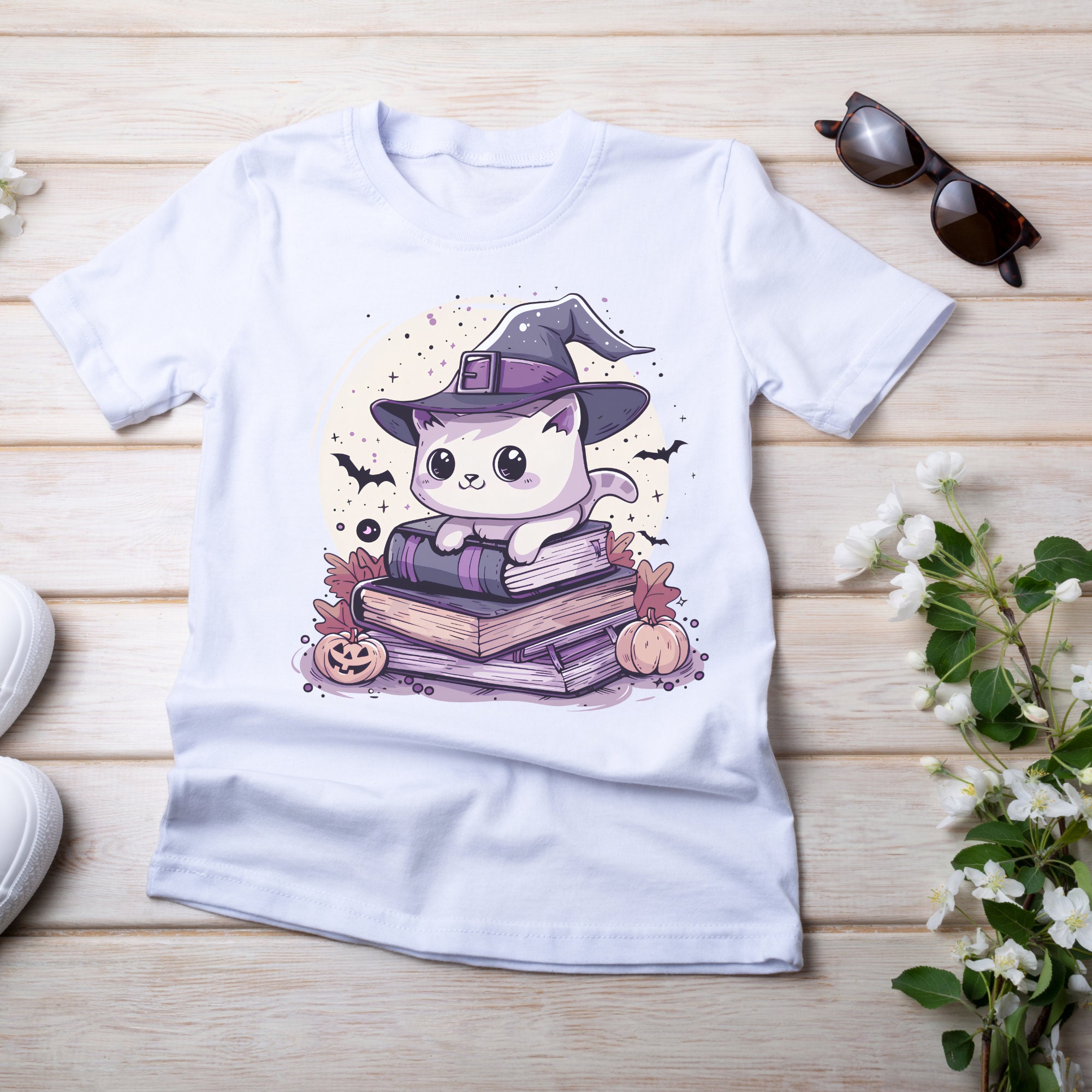 Cute Spooky Halloween Cat With Books PNG, Bookish Clipart for Print on ...