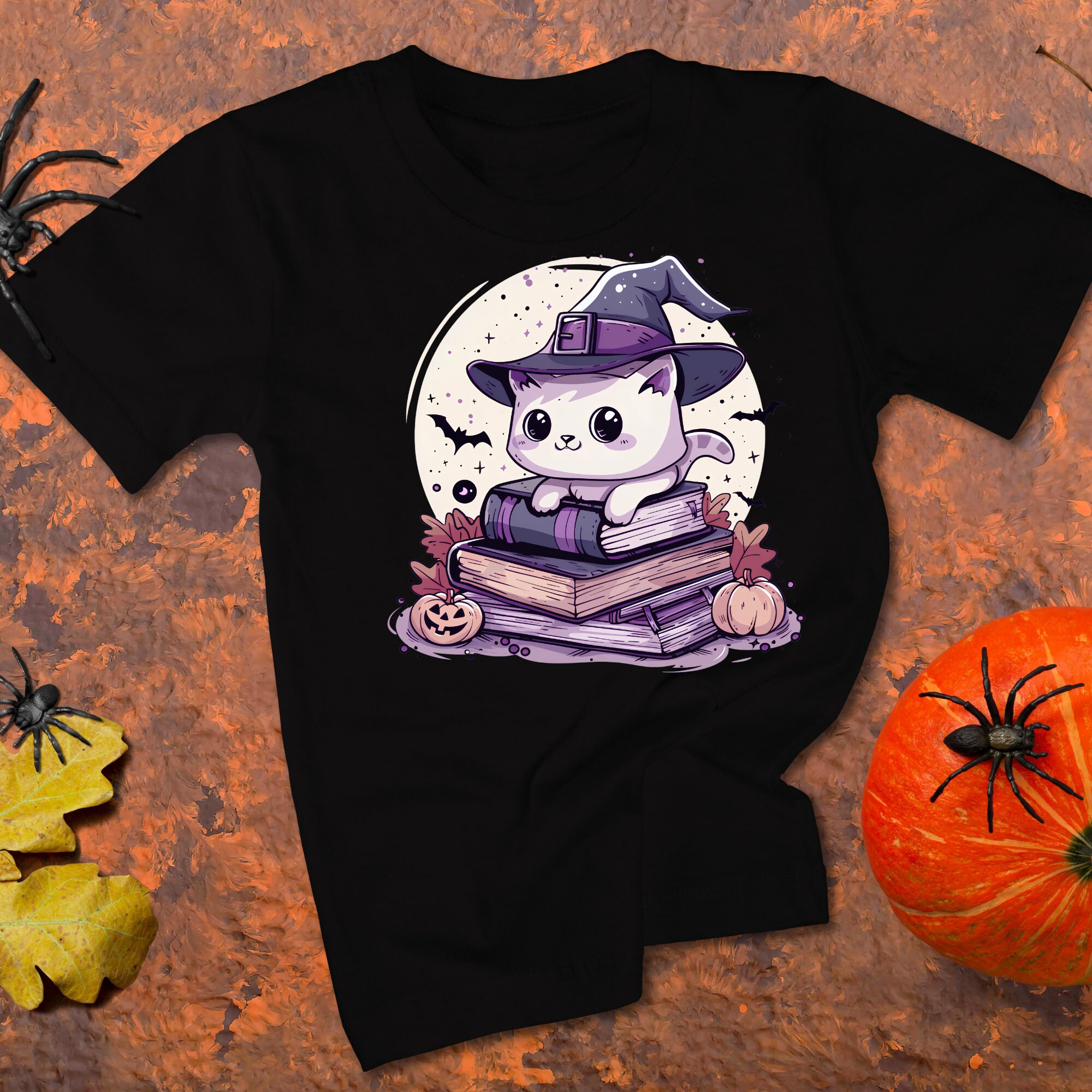 Cute Spooky Halloween Cat With Books PNG, Bookish Clipart for Print on ...