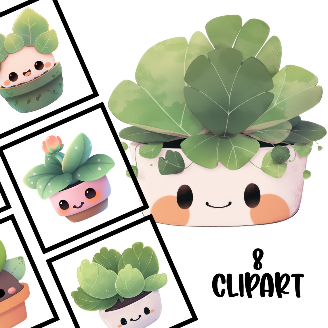 8 PNG Clipart Cute Succulent Kawaii Clipart 8 High Quality PNG, Instant ...