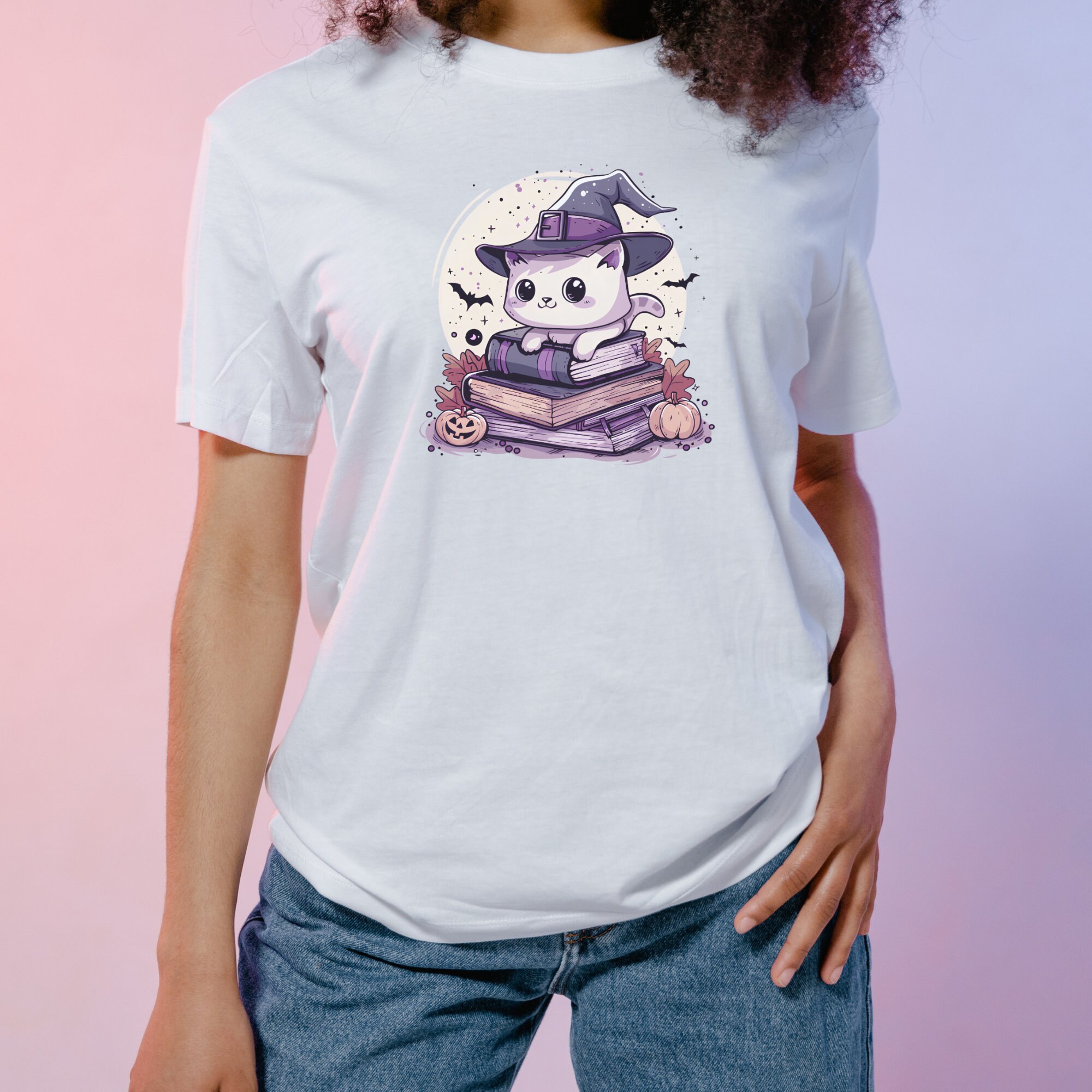 Cute Spooky Halloween Cat With Books PNG, Bookish Clipart for Print on ...