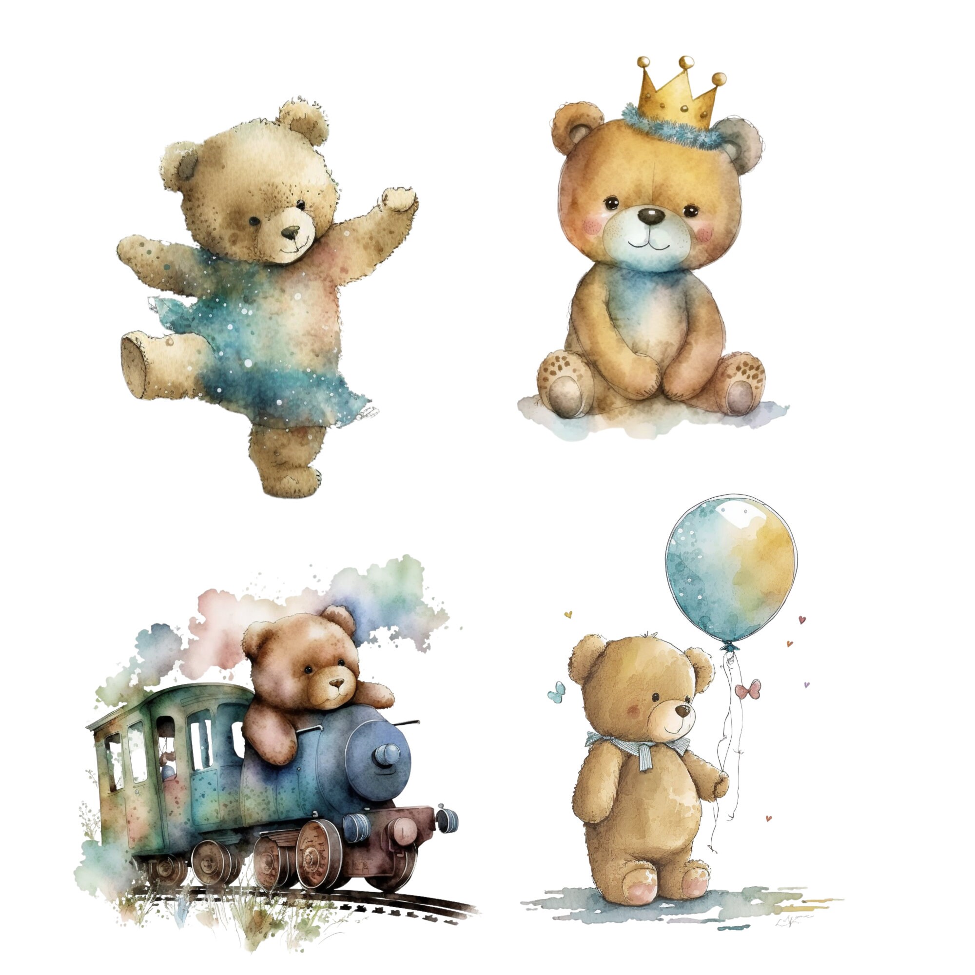 8 PNG Cute Watercolor Teddy Bear Clipart Illustrations - Etsy