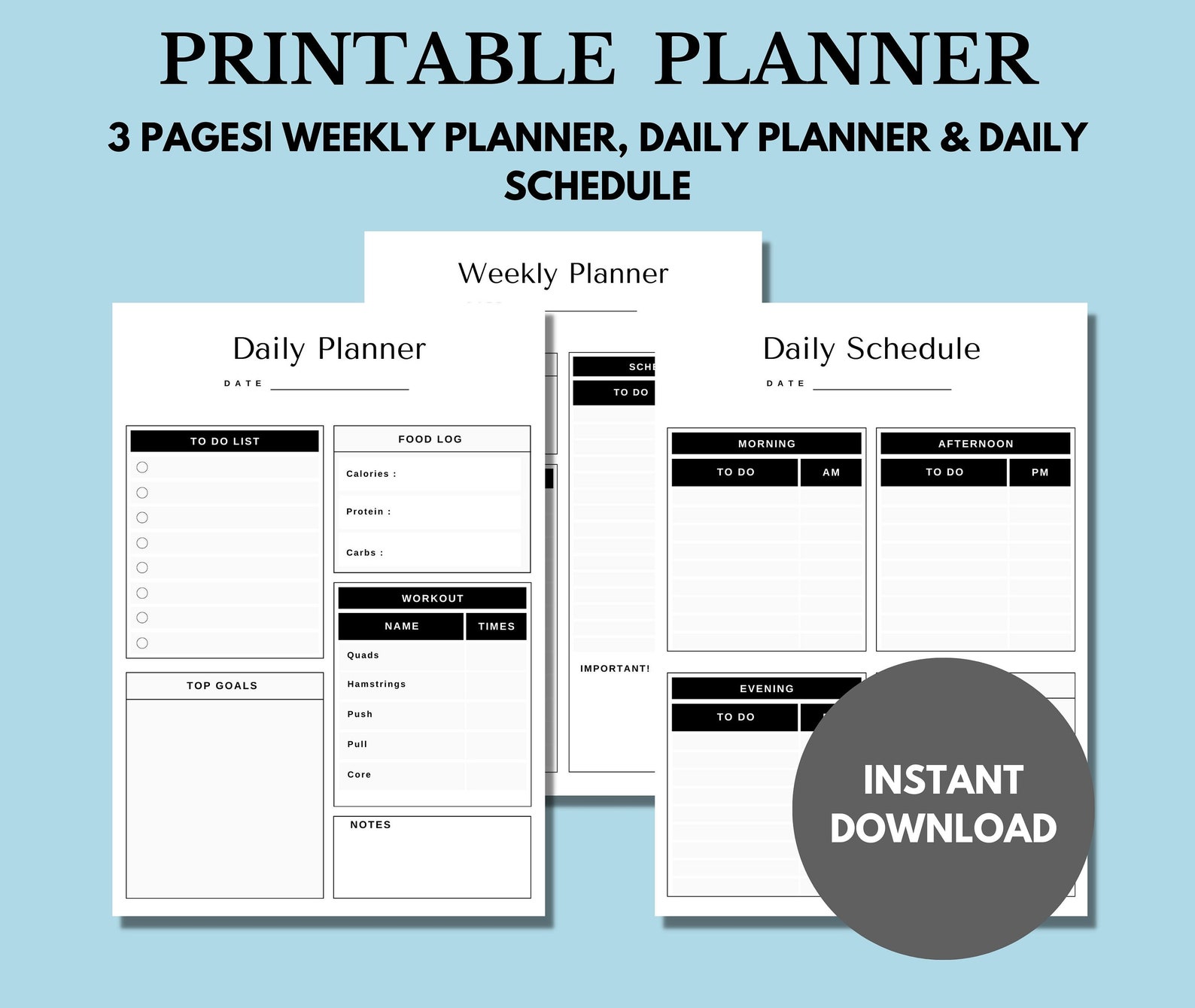 Minimalist Daily Planner, Printable Daily Schedule Planner Template, 3 ...