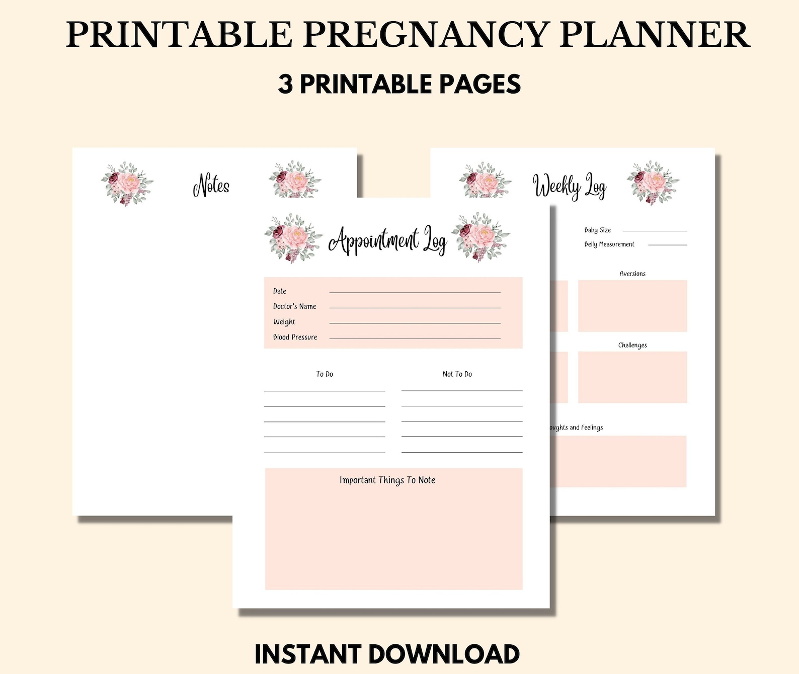 Printable Pregnancy Journal, Pregnancy Appointment Log, Pregnancy ...