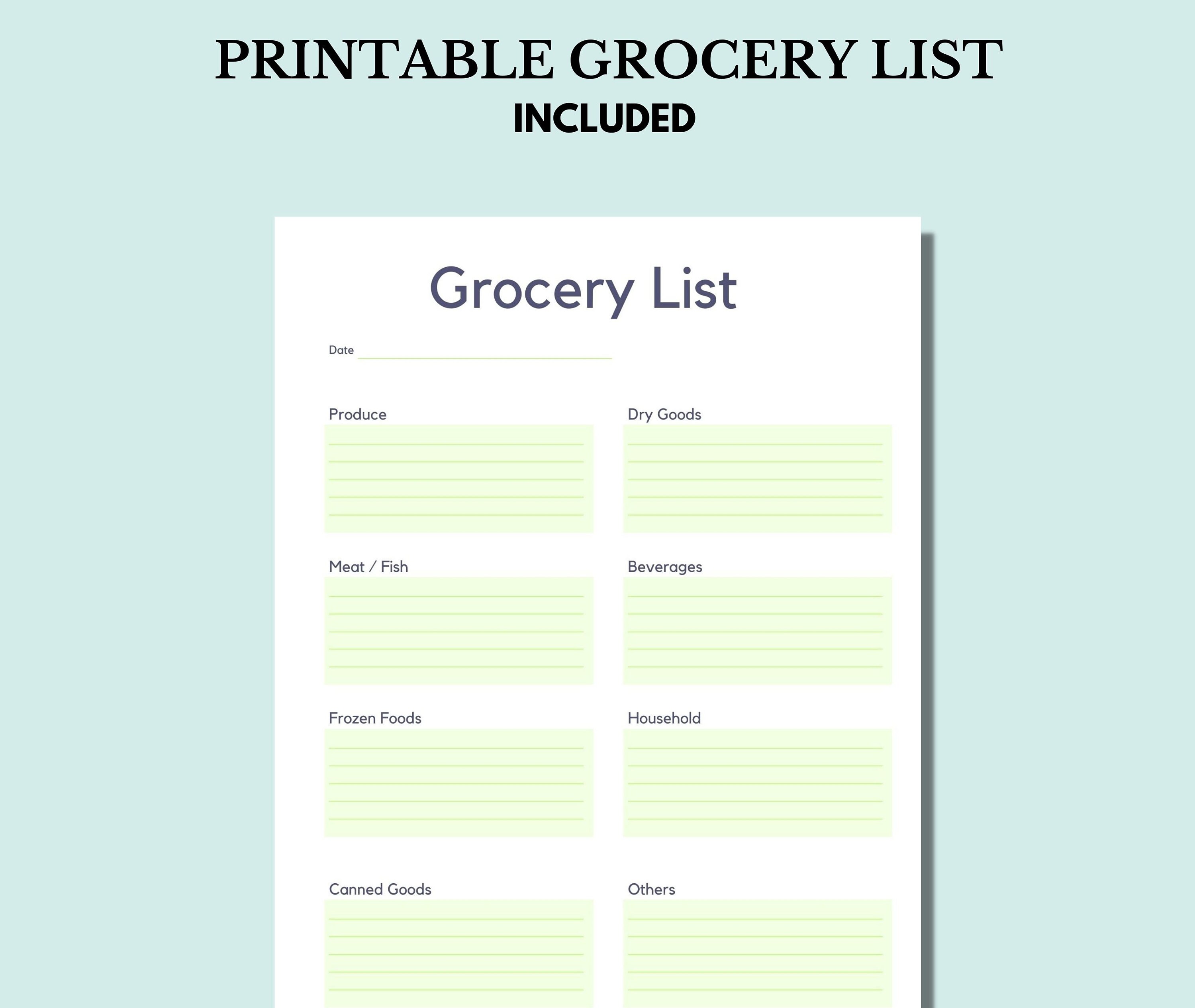 Printable Daily Meal Log, Grocery List Note Taking Page, Weekly Meal ...